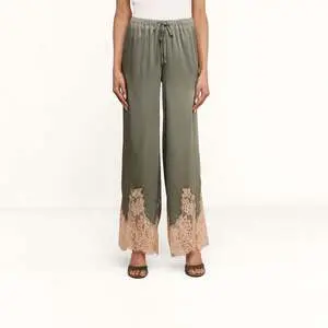 L'Agence Mirel Satin Wide Leg Pants With Lace Trim - Smokey Olive/praline