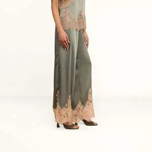 L'Agence Mirel Satin Wide Leg Pants With Lace Trim - Smokey Olive/praline