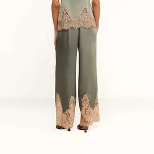 L'Agence Mirel Satin Wide Leg Pants With Lace Trim - Smokey Olive/praline