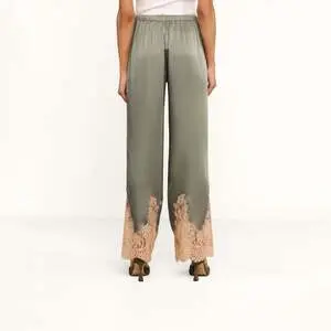 L'Agence Mirel Satin Wide Leg Pants With Lace Trim - Smokey Olive/praline