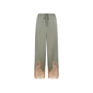 L'Agence Mirel Satin Wide Leg Pants With Lace Trim - Smokey Olive/praline