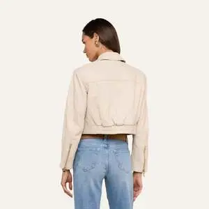 L'Agence Micah Quilted Leather Oversized Cropped Jacket - Biscuit