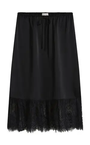 Posse Blake Lace-Trimmed Silk Midi Skirt Black