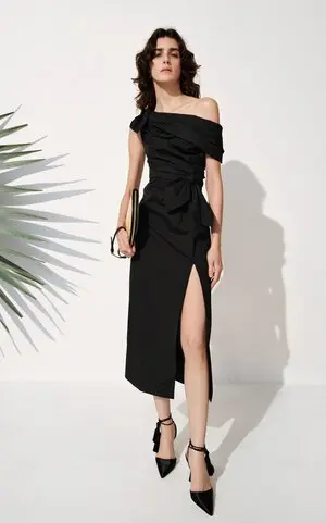 Carolina Herrera Off-the-shoulder Stretch Cotton Suiting Midi Dress