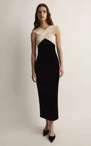Posse Florian Criss-cross Velvet Midi Dress