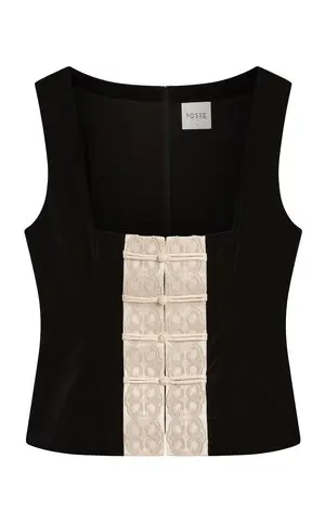 Posse Florian Embroidered Trim Velvet Top