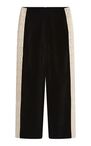 Posse Florian Embroidered Trim Velvet Cropped Pants - Black