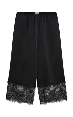 Posse Blake Mid-rise Wide-leg Silk Pants With Lace Trim - Black