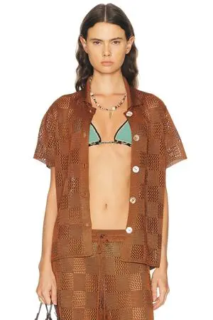 Calle Del Mar Checkers Short Sleeve Shirt In Brown - Suede