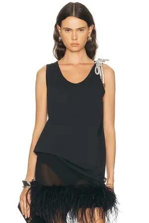AREA Crystal Knot Tank Top - Black