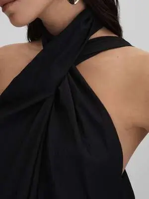 REISS Phoebe Taffeta Halter Neck Maxi Dress