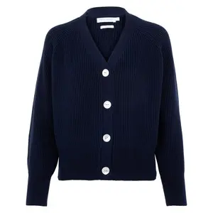 PAUL JAMES KNITWEAR Oversized V-neck Ribbed Cardigan - Blue