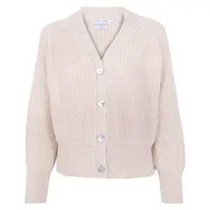 PAUL JAMES KNITWEAR Cotton Tilda V-neck Ribbed Cardigan - White