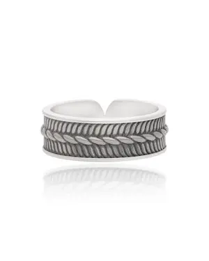 THE JEWELZ Silver / Black Silver Braid — Rope Texture Wide Band Ring - Silver/black