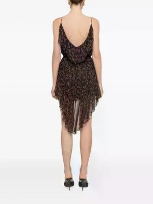 NISSA Printed Silk Asymmetric Mini Dress - Black