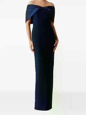 Rickie Freeman For Teri Jon Navy Crepe Gown With Bow Detail