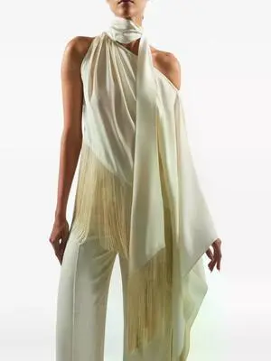 TALLER MARMO Atlas Fringed Halter Neck Blouse - White