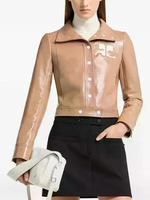 COURREGES Re-edition Vinyl Cropped Jacket - Neutrals