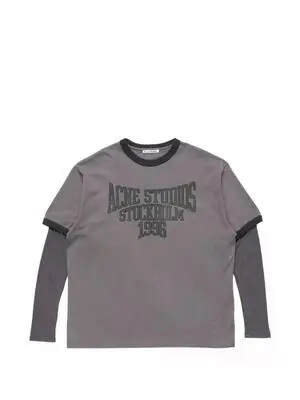 Acne Studios Logo Print Layered Sleeve T-shirt - Grey
