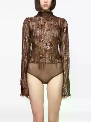ATU BODY COUTURE Sequin Embellished Fringed Bodysuit