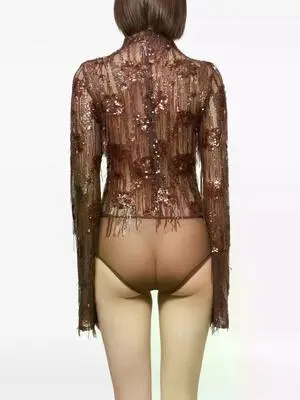 ATU BODY COUTURE Sequin Embellished Fringed Bodysuit