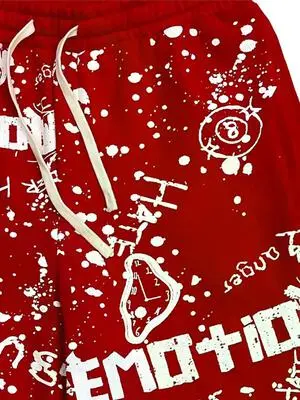 Mixed Emotion Graffiti Raw-cut Shorts - Red