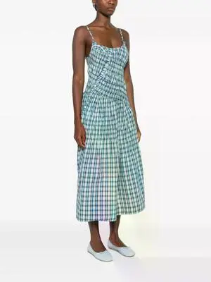 DAMSON MADDER Lyra Shirred Checked Midi Dress