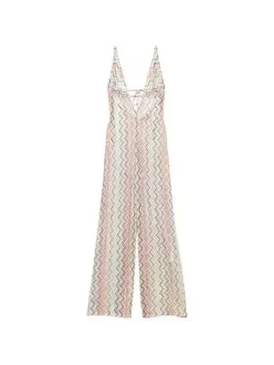 Missoni Multicolour Zigzag Pattern V-neck Sleeveless Wide Leg Jumpsuit - Neutrals
