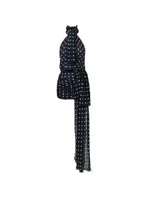 ROWEN ROSE Polka-dot Ruched Halterneck Dress