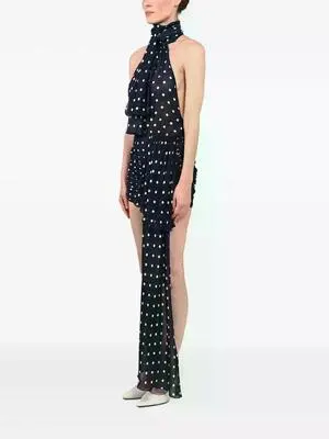 ROWEN ROSE Polka-dot Ruched Halterneck Dress
