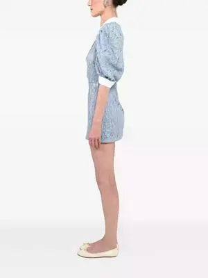 ROWEN ROSE Lace Puff-sleeve Dress - Blue