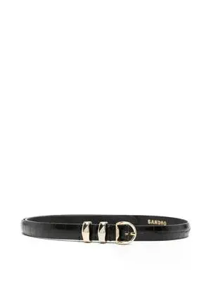 Sandro Croc-embossed Leather Belt - Black