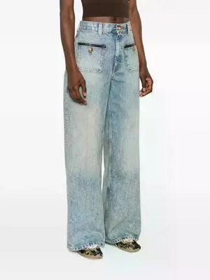 Sandro Leather-trim Wide-leg Jeans