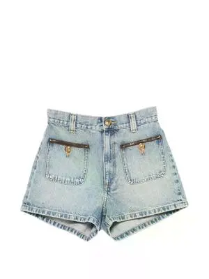 Sandro Leather-trimmed Patch-pocket Denim Shorts