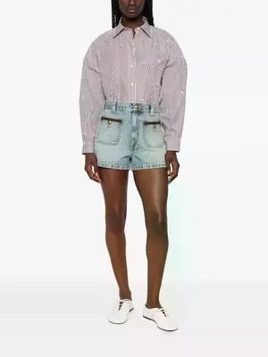 Sandro Leather-trimmed Patch-pocket Denim Shorts
