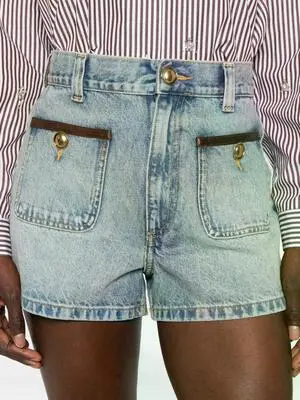 Sandro Leather-trimmed Patch-pocket Denim Shorts
