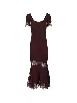 SELF-PORTRAIT Lace-trimmed Ribbed Midi Dress