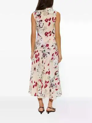Ulla Johnson Pink Silk Floral Print V-neck Midi Dress - Neutrals