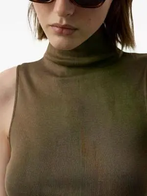 Ralph Lauren Ribbed Knit Mock Neck Tank Top - Brown