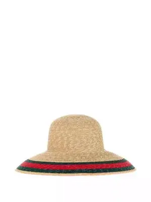 Gucci Web-stripe Woven Straw-effect Hat - Neutrals
