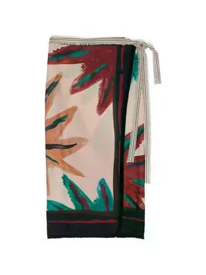 Bimba Y Lola Sun Print Fringed Wrap Midi Skirt - Neutrals