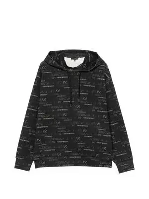 Emporio Armani Logo Pattern Drawstring Hoodie - Black