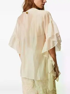 TWINSET Floral Embroidered Cape With Ruffled Sleeves