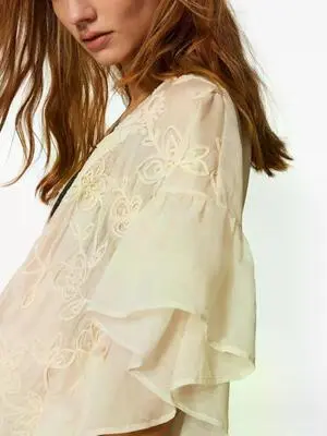 TWINSET Floral Embroidered Cape With Ruffled Sleeves