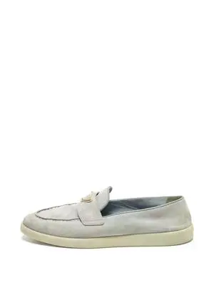 Prada Logo Plaque Suede Loafers - Grey