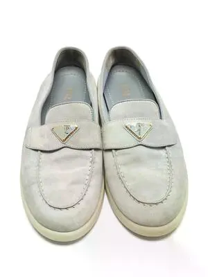 Prada Logo Plaque Suede Loafers - Grey