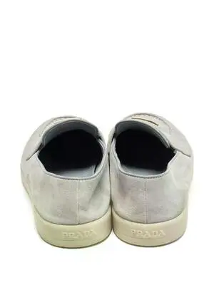 Prada Logo Plaque Suede Loafers - Grey