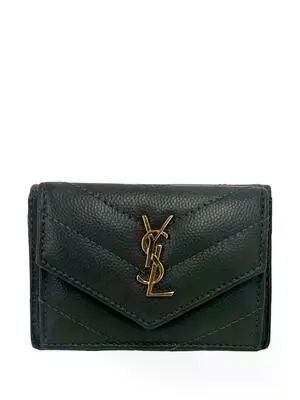 Saint Laurent 2013-2026 Grain De Poudre Monogram Trifold Wallet Small Wallets - Grey