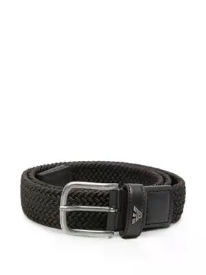 Emporio Armani Woven Leather-trim Belt - Brown