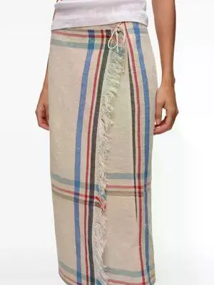 Bimba Y Lola Check-pattern Fringed Midi Skirt